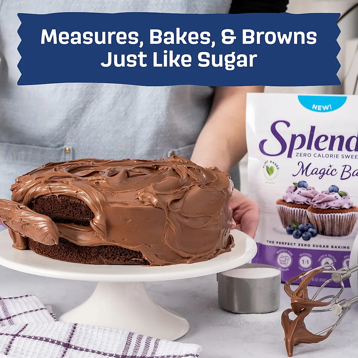 SPLENDA Magic Baker Zero Calorie Plant Based Granulated Baking Blend with Stevia, Erythritol and Allulose – Zero Sugar, Keto Friendly, 1lb (16 oz) Pouch (Pack of 1), White