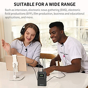 Wireless Lavalier Microphone System for iPhone 11 8 x 7 6 Camera, BOYA Dual-Channel 2 Transmitter & 1 Receiver for DSLR Recorder Samsung Smartphone Youtube Street Interview Facebook Livesteam Vblog