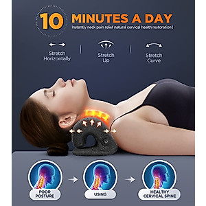 Tinhin 3S Heated Neck Stretcher for 9X Pain Relief, 3X Larger Graphene Heating Area w/Magnetic Therapy Case, Cervical Traction Device Pillow, Neck and Shoulder Relaxer Support for TMJ Spine Alignment