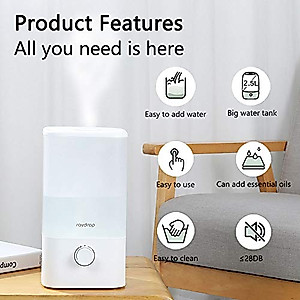 raydrop Cool Mist Humidifier, 2.5L Essential Oil Diffuser for Bedroom Nursery,Home and Office, Adjustable Mist,Auto Shut-Off, Easy to Clean,Dial Knob