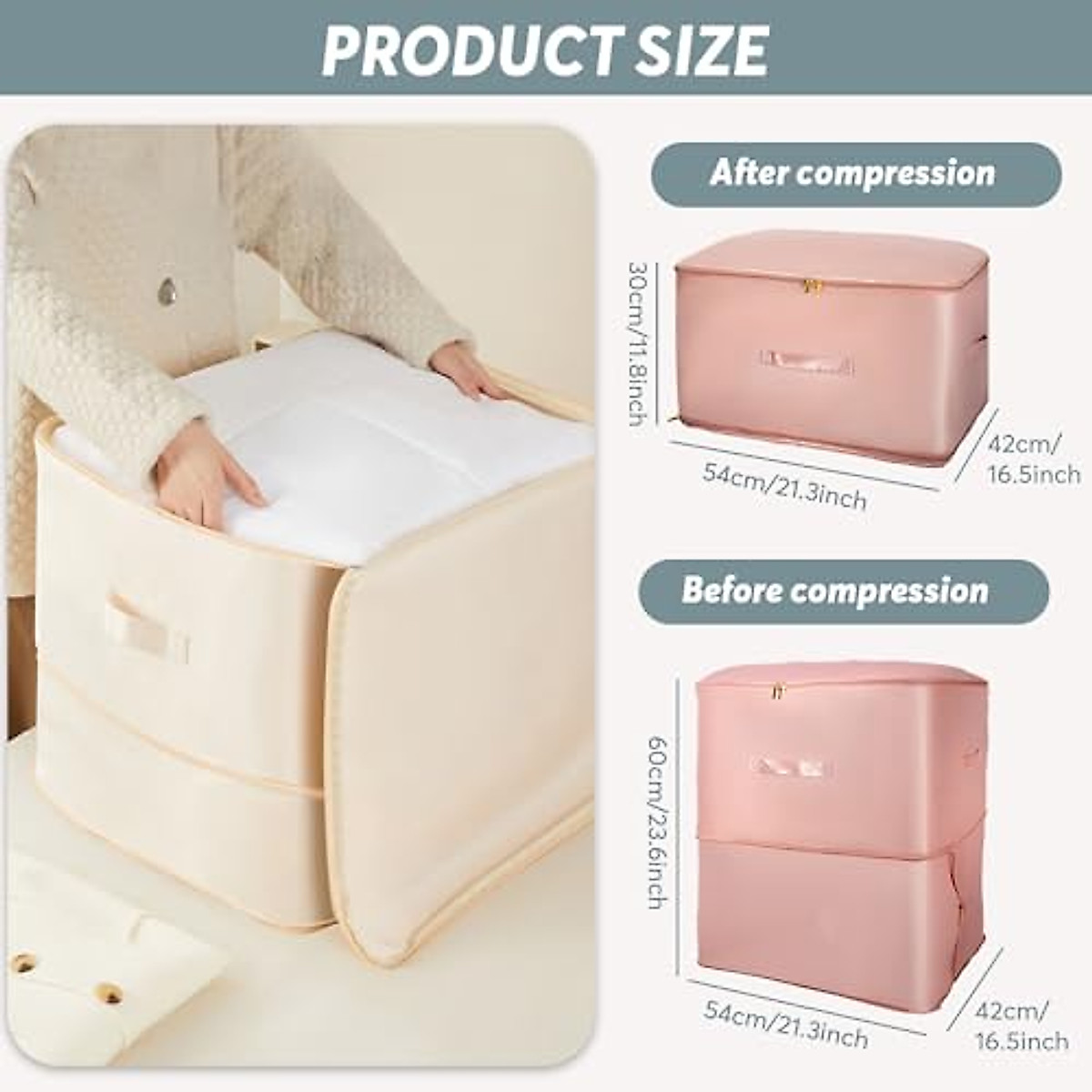 2 Pcs Ultra Space Saving Self Compression Organizer, Comforter Storage Bag, Moving Bag for Comforters, Clothes, Blankets, Bedding, College (X-Large, Gray)