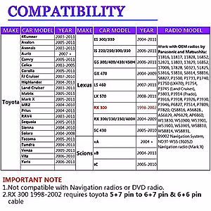 Yomikoo Auxillary Adapter, AUX Car MP3 Player Radio Interface AUX in Adapte 3.5mm Aux Interface for Toyota (6+6) Pin Connector 2005-2010 Camry 2005-2011 Corolla 2003-2010 RAV4