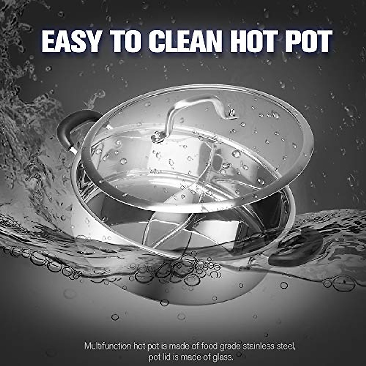 Hot Pot with Divider, Shabu Shabu Hot Pots Food Grade Stainless Steel Chinese Dual Sided Pot Set for Induction Cooktop Gas Stove