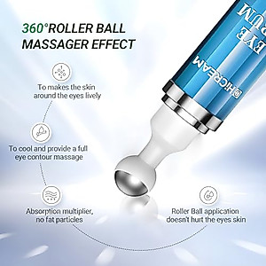 5% Caffeine Peptide Eye Serum, Under Eye Roller Cream for Dark Circles, Puffiness, Bags Under Eyes - 360° Massage Ball Cream Anti-aging for Wrinkles Fine Lines and Firming (Light blue)