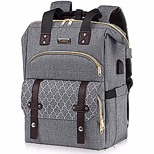 Kuosdaz Travel Backpack for Women Men, Large Wide Open Womens Backpack for Work, Water Resistant Collage Backpack with USB Port, 17.3 Inch School Bookbag Computer Bag for Doctor Teacher Nurse, Grey