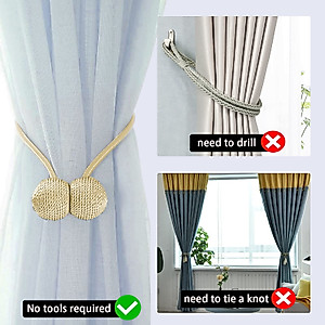 CLAURE 2 Pack Magnetic Curtain Ties, Magnetic Curtain Holder, Curtain Tie Back,Magnetic Curtain tiebacks Hand Braided Cord, Stronger Magnetic for Thin or Thick Decorative Curtains Home Bedroom Office