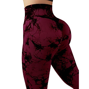 RXRXCOCO Women Scrunch Butt Lifting Leggings Seamless High Waisted Leggings Tummy Control Yoga Pants Compression Workout Tights X-Large Wine Red