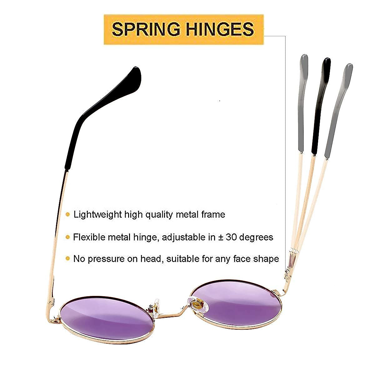 PORADAY Circle Lennon Glasses Retro Round Polarized Sunglasses Hippie Style Small Circle Sun Glasses (Gold/Clear Purple)