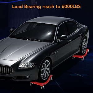 Car Dolly 4 Pack, Towallmark Wheel Car Dolly Tire Skates Premium Skates Moving Car Easy, Total 6000lbs High Load Bearing, Antiskid Plate Design, All-Direction Rotatable Wheel, 12’’x16’’, Red