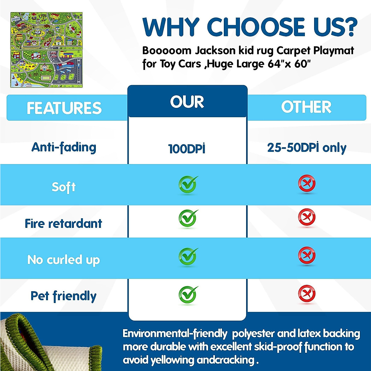 Booooom Jackson Pack 2 Train Car Rugs for Toy Cars,Car Mat,Road Rug,Kids Car Carpet Playmat Rug,Kids Car Rug Play Mat,Fun Car Play Area Rug,Non Slip Kids Car Play Rug for Playroom Bedroom