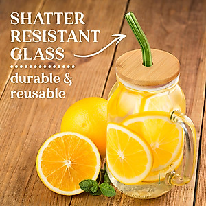 8 Piece Mason Jar lids with straw hole, Bamboo Mason Jar Lids, Bamboo Lids for Beer Can Glass, Mason Jar Drinking Lids With 8 Pcs Bent Glass Straws and 2 Cleaning Brushes, Wooden Mason Jar Lids