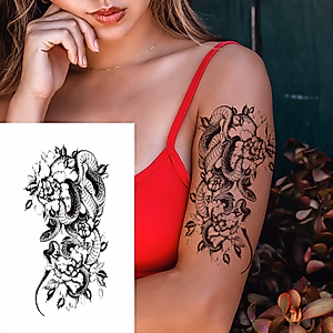 32pcs Black Rose Flower Temporary Tattoo Sticker For Women,Multiple Floral Pattern Designs(7.5X3.8 inch)