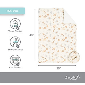 EVERYDAY KIDS Large Safari Soft Baby Boy Blanket with Neck Pillow Micro Mink and Sherpa Warm Baby Travel Blanket 40 x 30” with Newborn to Toddler Size Neck Support Travel Pillow