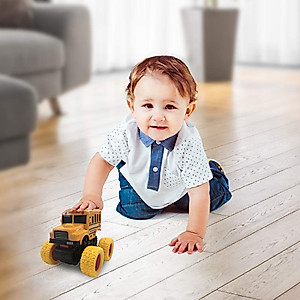 ArtCreativity Yellow School Bus Toy with Yellow Monster Truck Tires, Push n Go Toy Car for Kids, Durable Plastic Material, Best Birthday Gift for Boys, Girls, Toddlers