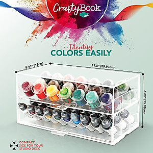 CraftyBook Acrylic Paint Storage Organizer - 50 Bottle Miniature, Hobby, Enamel, Model Paint Holder - 2 Drawer Clear Acrylic Craft Storage - Desktop Art Organization Container for Craft Room Studio