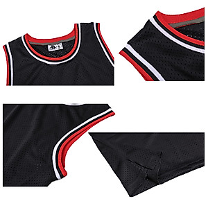 Pack of 3 Men's Basketball Jerseys Mesh 80s 90s 00s 10s Hip-Hop Shirts Classic Retro Tank Tops,Black/Red/White Jersey,Men Size Medium