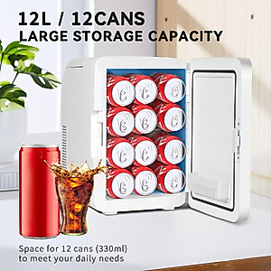 FOCHIER F Mini Fridge Portable 12L Skincare Fridge Compact Small Makeup Refrigerator with Dimmable LED Light Mirror Digital Display Cooler and Warmer AC/DC Powered for Bedroom Office Car White
