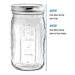 Tebery 6 Pack Wide Mouth Mason Glass Jars, 32Oz Clear Glass Jar Canning Jars with Lids and Bands for Canning, Freezing, Preserving, Beverages & Jar Decor