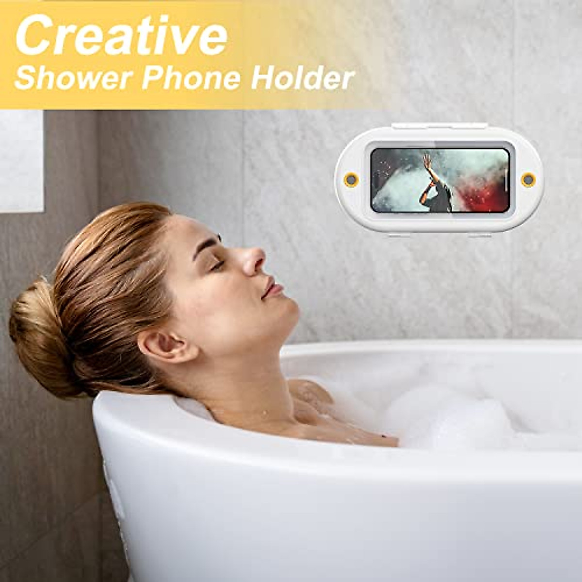 URROY 720° Rotating Shower Phone Holder Waterproof Anti Fog Universal Bathroom Phone Mirror Wall Mount Guardian Case Stand for Bathtub Kitchen Shower Accessories for All Cell Phone Up to 6.8"
