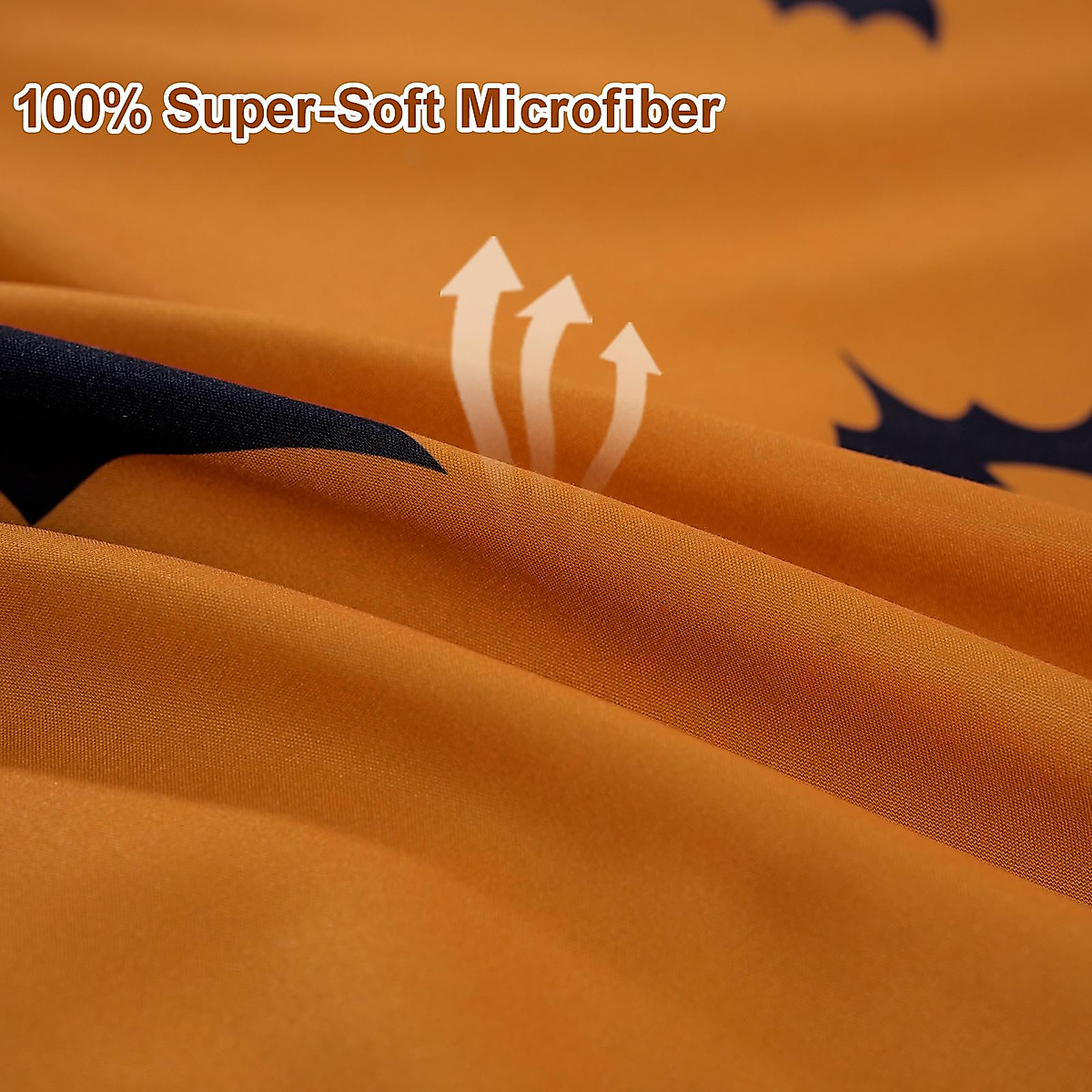 Xruibed Halloween Duvet Cover Set King Pumpkin Bat Orange Bedding Duvet Cover Set 3 Pieces Halloween Duvet Cover with 2 Pillowcases Funny Halloween Comforter Cover Set for Kids Teens 104"x90"