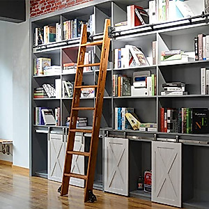 Rolling Ladder Hardware Library Sliding Ladder Hardware Kit(No Ladder) with Floor Roller Wheels 3.3ft-20ft Round Track/Rail Sliding Barn Door Kit (Size : 6.6ft/200cm Track Kit) (16ft/500cm Track k (