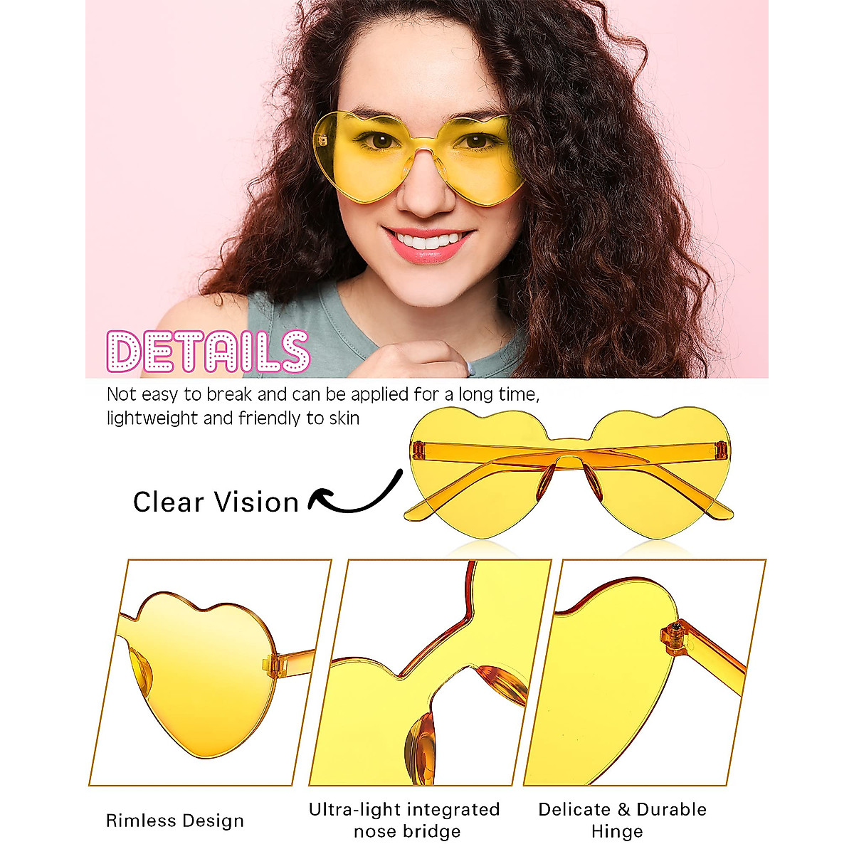 Colzzy 16 Pair Heart Shaped Sunglasses Candy Color Glasses Frameless Sunglasses for Party Women(Fresh Colors)