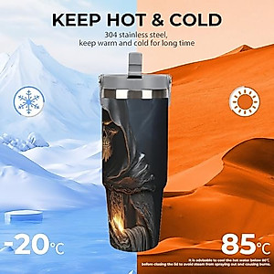 YTLKGFP 30 Oz Large Capacity Car Cup Grim Reaper Tumbler with Handle Straw Lid Insulated Stainless Steel Water Bottle Travel Mug Leak-proof Car Cup Keeps Cold Or Hot