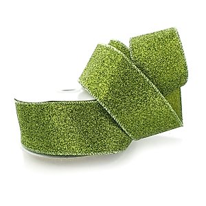 Ribbon Traditions 2 1/2" Wired Glitter Ribbon Chartreuse - 10 Yards