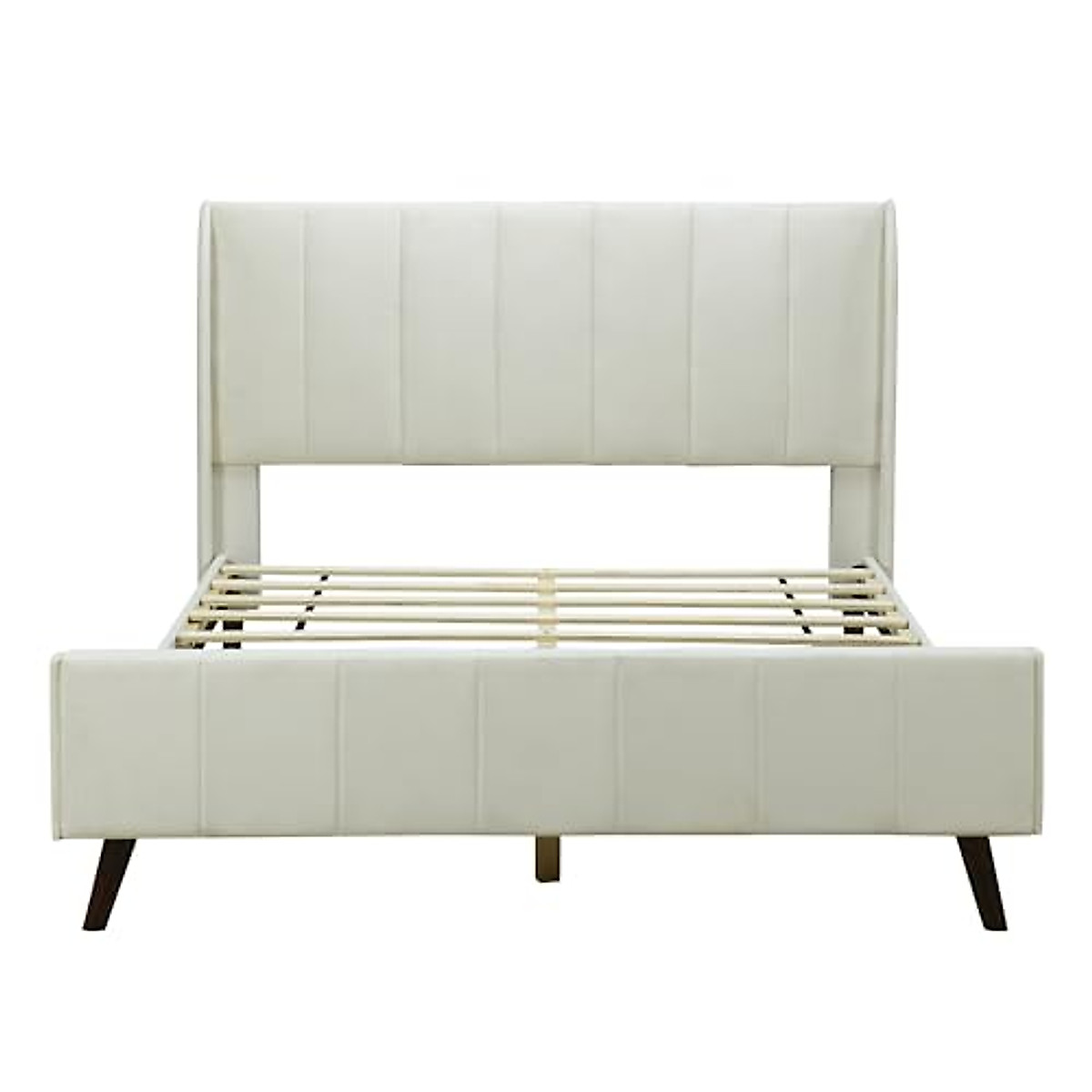 WOXYX Queen Size Velvet Upholstered Platform Bed Frame with Headboard and Strong Wooden Slats,Beige