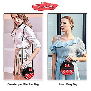 FINEX Minnie Mouse style Small Circle Polka dots Crossbody bag - Multifunction Travel Mini Handbag with Shoulder Strap (Red/Black)