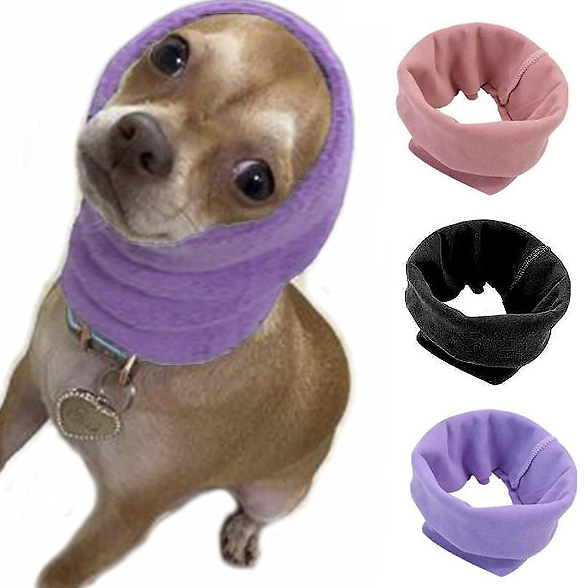 Quiet Ears Covers for Dogs 3pcs,Dog Snoods Ear Covers for Noise,Grooming and Force Drying Miracle Tool for Anxiety Relief & Calming Dogs(Grey+Pink+Purple) (Small)