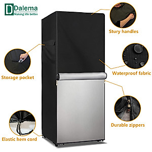 Dalema Outdoor Refrigerator Cover,600D Heavy Duty 100% Waterproof Upright Freezer Cover,Outside Stand Up Fridge Covers.Front Can Be Rolled-Up by Zippers.(Black,24" W x 30" D x 67" H)
