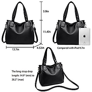 TarsaMult Hobo Bags for Women Soft Faux Leather Shoulder Crossbody Ladies Purses and Handbags Fashion Large Bucket Tote Bag(6071 Black)