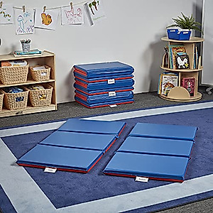 ECR4Kids Premium Folding Rest Mat, 3-Section, 1In, Classroom Furniture, Blue/Red