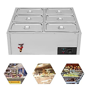 OCASAMI 6 Pan Electric Food Warmer, 850W Stainless Steel Countertop Food Warmer Commercial Buffet Hot Plate Warmer Electric Countertop Steamer Equipment for Restaurants and Catering
