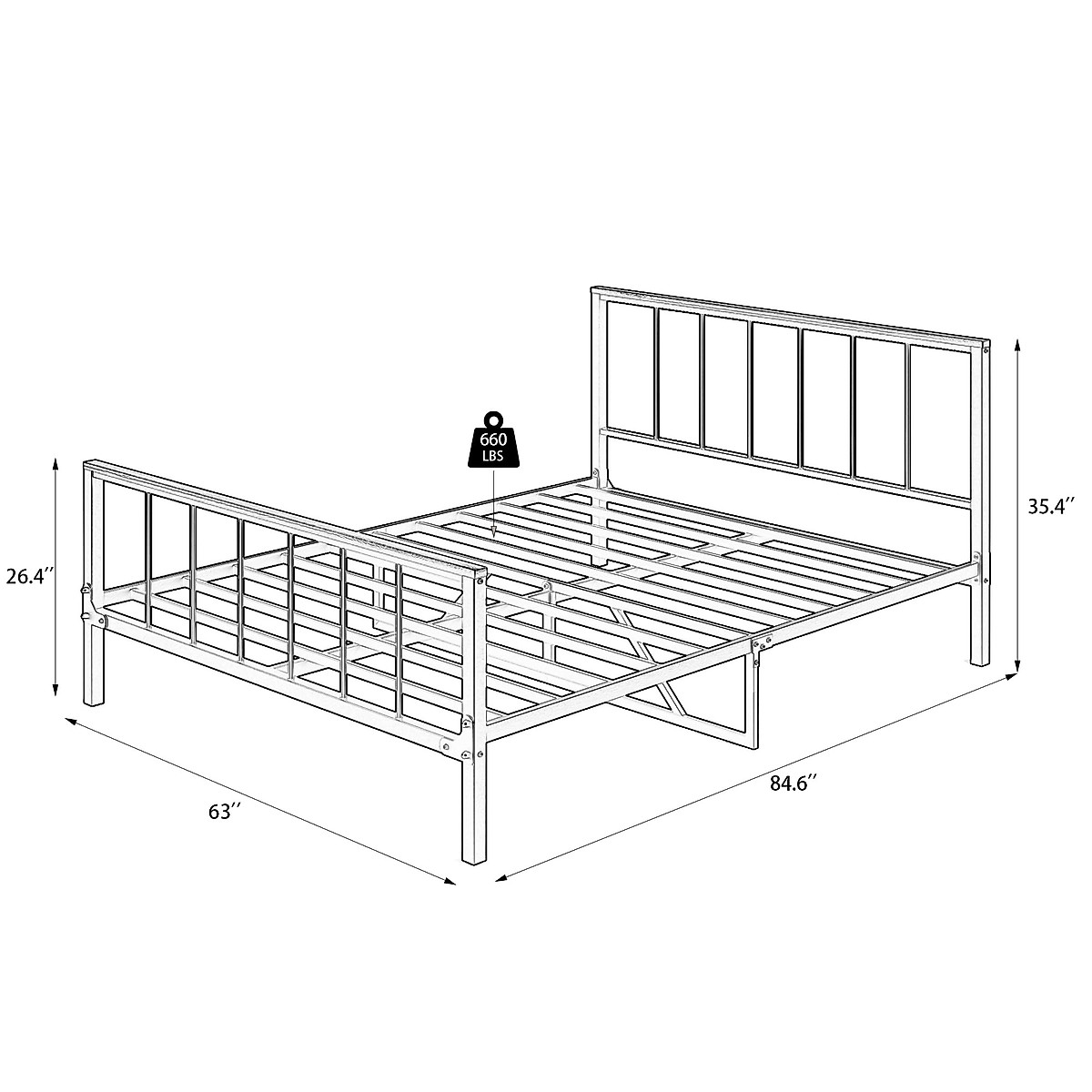 yoptote, Queen Size Metal Platform Frames with Headboard and Footboard for Bedroom,Black Bed