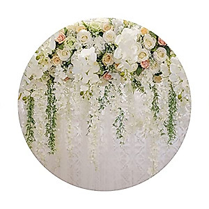 Renaiss 7x7ft White Flowers Round Backdrop Cover for Photoshoot Man Woman Portrait Rose Floral Wall Circle Photography Background Wedding Baby Shower Newborn Birthday Party Decor Photo Booth Props