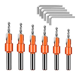 6 PCS Wood Hole Countersink Drill Bit Set with Hex Key Wrench, Hole Drill Bit Timber Screw Hole Cutter for Carpentry Woodworking (Individually Box Packaging)