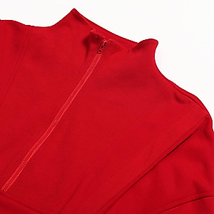 HerGymClothing Womens Cropped Sweatshirt Long Sleeve Half Zip Loose Workout Crop Athletic Jacket (Lava Red, M)