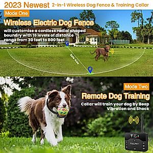 FULUPET Electric Fence for Dogs, 2-in-1 Wireless Dog Fence, Wireless Pet Containment System with Rechargeable Waterproof Training Collar, Electric Dog Collar Fence Wireless for Dogs
