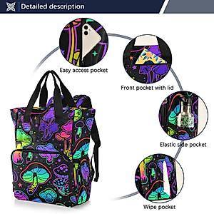 ZENWAWA Rainbow Color Mushroom Diaper Backpack Multifunctional Nappy Backpack Bag Tote Unisex Large Capacity with Stroller Straps Insulated Feeding Bottle inserts for Outdoor Hiking Travel