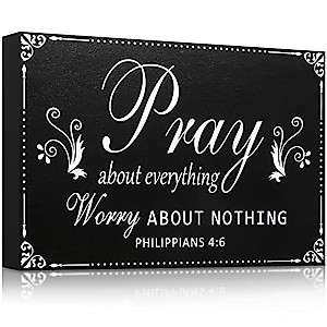 Yulejo Pray About Everything Worry About Nothing Sign Religious Scripture Inspirational Word Plaque Black Bible Verses Plaque Wall Decor Wooden Table Centerpieces Christmas Decorations, 7.95.1 Inch