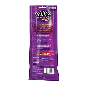 Dingo Wag’n Wraps Jumbo 2 Count, Made With Real Chicken, Rawhide Snack For Large Dogs