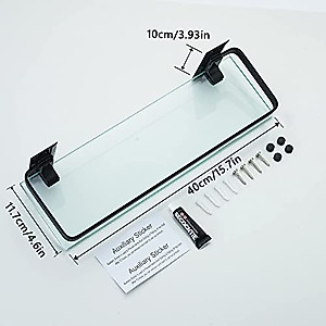 AIJALY 2 Pack Bathroom Glass Shelf,Aluminum Tempered Glass 0.34in Extra Thick Rectangular 1 Tier Storage Organizer Wall Mount,Black 15.7in