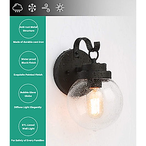 KSANA Outdoor Wall Lights Exterior, Rust-Proof Outside Lights for House Wall Mount with Bubble Glass, Spherical Outdoor Wall Sconce for Porch, Yards, Patio, Garden, Balcony, Hallway, Black Finish