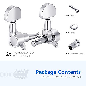 Neewer 6 Pieces Guitar Machine Heads Knobs Guitar String Tuning Pegs Machine Head Tuners for Electric or Acoustic Guitar (3 for Left + 3 for Right)