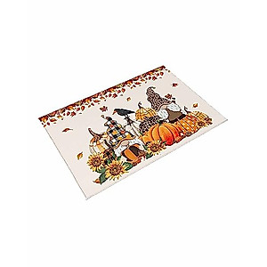 Outdoor Patio Rugs Fall Maple Leaves Gnome Outdoor Area Rug Harvest Pumpkin Sunflower Non-Slip Backyard/Camping RV Rug/Deck/Porch Rug Front Door Floor Mat Carpet,4x6ft,