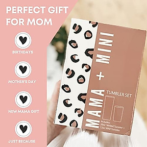 Mama and Mini Tumbler Set - Insulated Stainless Steel, Spill Proof with Straw, Dishwasher Safe. Tumbler. Toddler Mugs. Mommy Me Accessories, 20oz 12oz (Blush Pink Leopard Print), 2 Piece Assortment