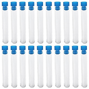 HOBBYIN 20Pcs Clear Plastic Test Tubes with Blue Caps,16×100mm Clear Tube for Scientific Experiments, Halloween, Christmas