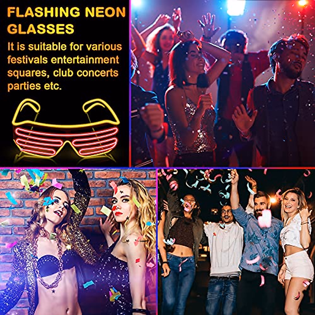 TOODOO 3 Pieces Light up Glasses Halloween Party Glow Flashing LED Sunglasses Shutter Neon Rave Glasses Costumes for Party Nightclubs Concert(Pink Blue, White Fluorescent Green, Yellow Red)